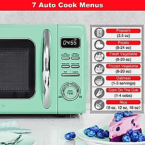 Galanz GLCMKZ09GNR09 Retro Countertop Microwave Oven with Auto Cook & Reheat, Defrost, Quick Start Functions, Easy Clean with Glass Turntable, Pull Handle.9 cu ft, Green