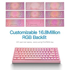 OKKID Mechanical Keyboard 60%, Wired Bluetooth Gaming Keyboard, Red Switches, RGB Backlight, CQ84 Wired Keyboard, 84 Keys, for Windows PC, Mac,Smartphone