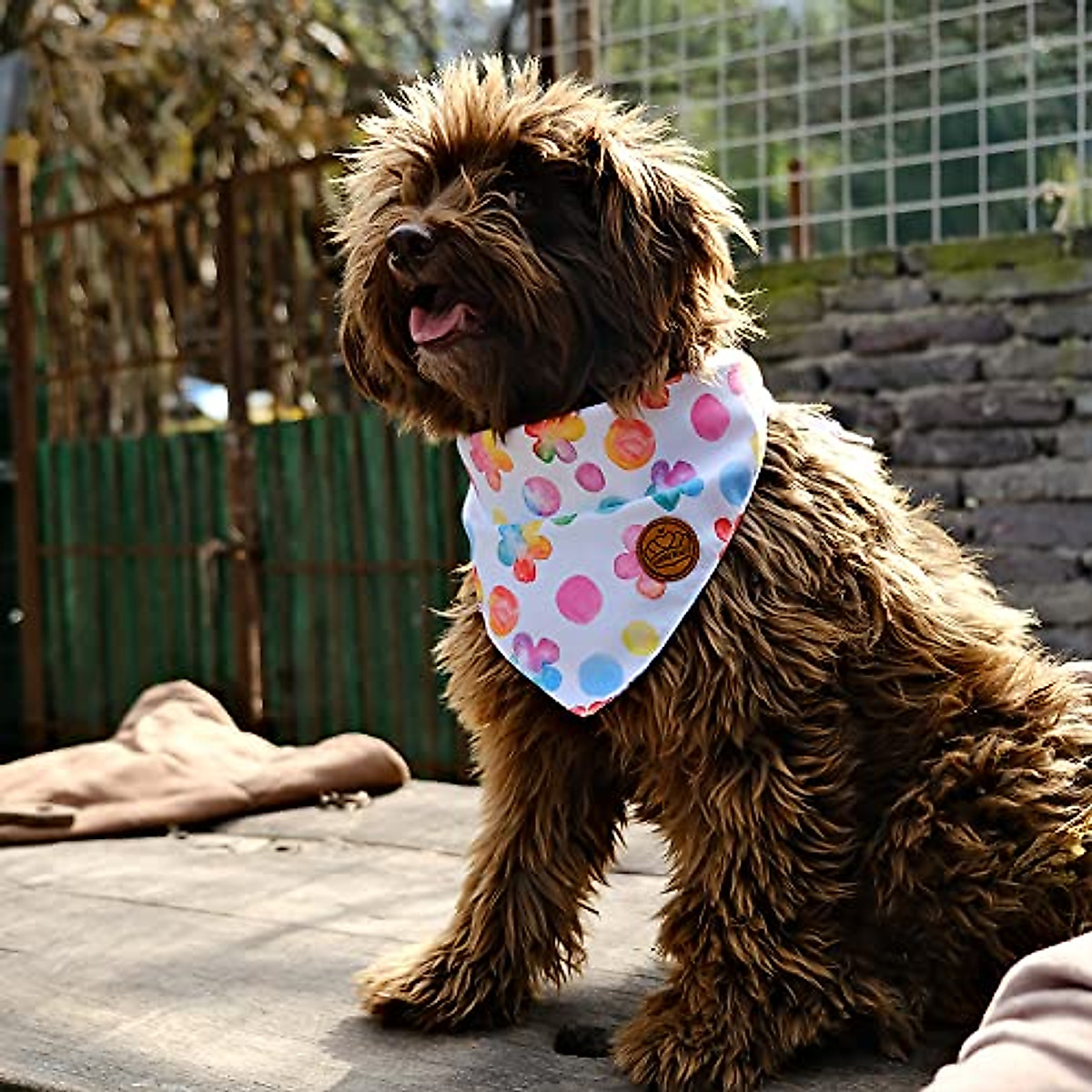 CROWNED BEAUTY Spring Dog Bandanas Reversible Large 2 Pack, Paws Set, Plaid Stripes Adjustable Triangle Holiday Purple Scarves for Medium Large Extra Large Dogs Pets DB40-L