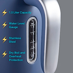 Rae Dunn Electric Water Kettle - Stainless Steel Coffee Maker, 1.7 Liter Tea Kettle, Electric Hot Water Kettle with Automatic Shut Off Boil-Dry Protection, 1500 Watt Boiling Power (Navy)