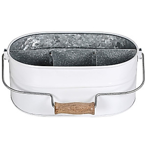 Alpha Living Home Utensil Caddy, Silverware Caddy Party, Silverware Caddy, Picnic Caddy, Flatware Caddy, Paper Plate Caddy, Galvanized Utensil Caddy, Metal Caddy, Outdoor Utensil Caddy - White