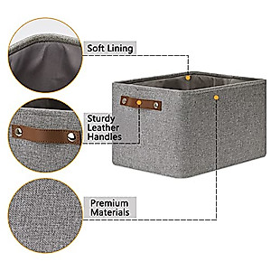 DULLEMELO Linen Closet Organizers and Storage Baskets for Office, Bedroom, Cloth, Baskets for Organizing and Storage with handles for Shelves,Closet,Gift,Toys(Grey,15"x11"x9.5",4-Pack)