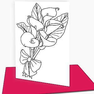 Art Eclect Adult Coloring Flower Greeting Cards for Birthdays, Anniversary, Thank You and Sympathy Cards (10 Cards and 10 Envelopes, Set Flowers B/Pink)