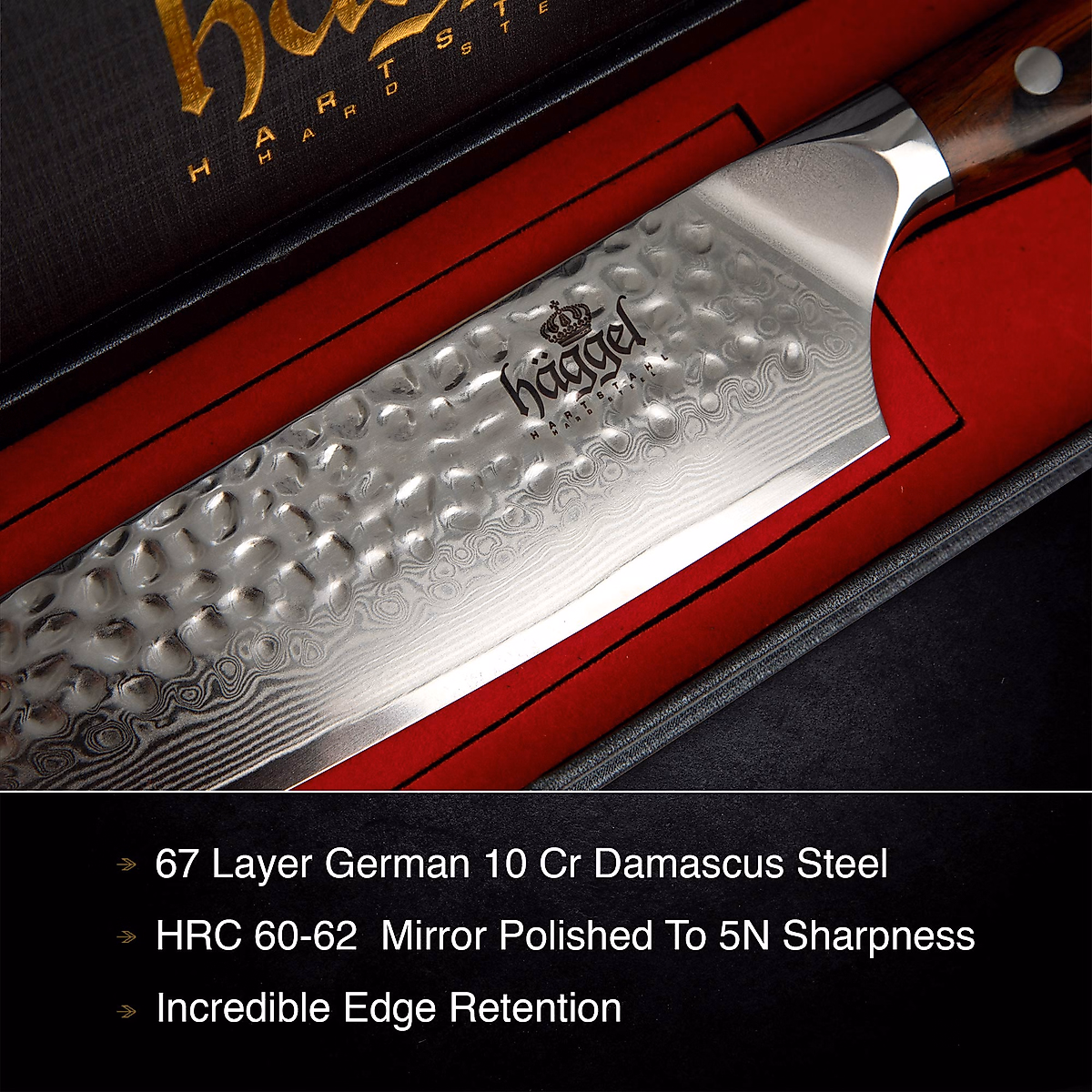 Haggel 8 Inch Damascus Chef Knife for All-Around Food Preparation Ultra-Sharp Professional Kitchen Knife Hand Hammered VG10 Stainless Steel Knife Best Gifts for Chefs