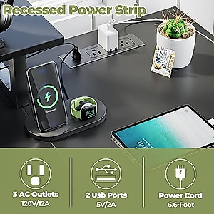 Homieasy L Shaped Computer Desk with Storage File Drawer, Reversible Home Office Desk with Recessed Power Strip and Led Strip, Corner Gaming Desk Work Study Table with Monitor Stand, Black