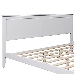 MERITLINE King Size Platform Bed Frame with Headboard/Solid Wood Foundation with Wood Slat Support/No Box Spring Needed/Easy Assembly, Rustic Pine (King, White)