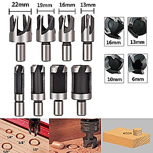 YEEZUGO 23-Pack Woodworking Chamfer Countersink Drill Bit, 6pcs 1/4" Hex 5 Flute 90 Degree Countersink Drill Bits, 7pcs Three Pointed Countersink Drill Bit, 8PCS Wood Plug Cutter, and Automatic