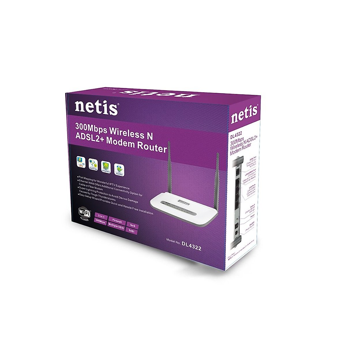 Netis DL4323 300Mbps High-Speed Wireless N ADSL2 and Modem Router Combo | 4-Port NAT Router and Wireless N Access Point with High Gain Antenna