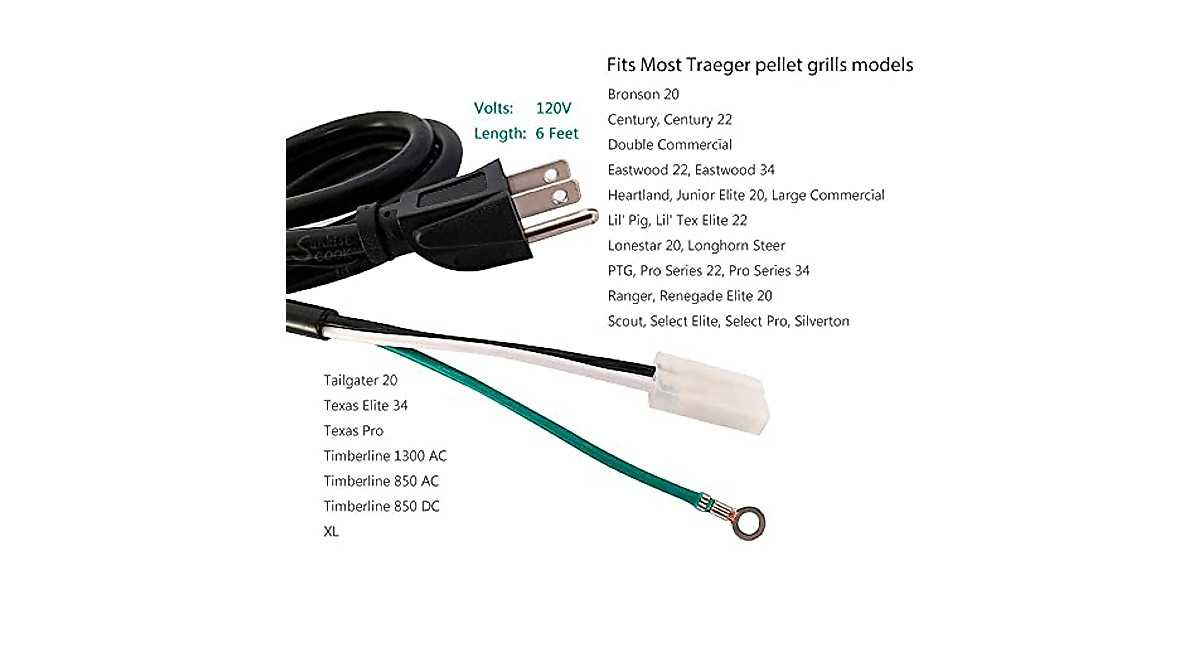 Entsong SUNKISTCOOK 6ft Grill Power Cord for Traeger & Pit Boss