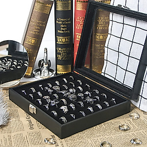 Pangkeep 42 Slots Ring Organizer Display Case,Black Jewelry Storage Tray Boxes for Multiple Rings,Glass Lid,Stackable.