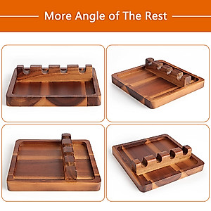 Acacia Wood Utensil Rest with Drip Pad for Multiple Utensils, 4 Slots Available, BPA-Free Spoon Rest & Spoon Holder for Stove Top, Kitchen Utensil Holder for Ladles,Turner,Brush,Spatula& More