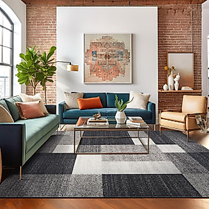 Rugshop Modern Boxes Design Non-Slip (Non-Skid) Area Rug 8 x 10 (7' 10" x 10') Gray