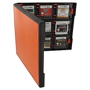 Assecure 18 Game Card case for Nintendo 3DS, ̗̀New ̖́- 3DS XL, 2DS & DS - 18 in 1 Game Cartridge Folio Style Plastic Storage case Travel Box - Orange & Black