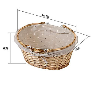 KINJOEK Wicker Woven Basket, Multipurpose Natural Willow Basket with Handle Premium Linen Cotton Cloth Lining for Storage and Decoration, Natural