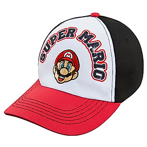 Nintendo Super Mario Men's Baseball Cap Hat - Adjustable Snap Closure - 100% Cotton Red-Black Adult Size