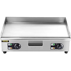VBENLEM 29" Commercial Electric Griddle 110V 3000W Electric Countertop Griddle Non-Stick Restaurant Teppanyaki Flat Top Grill Stainless Steel Adjustable Temperature Control 122°F-572°F (NO PLUG)