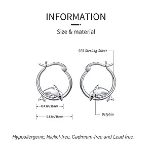 Dolphin Earrings for Women 925 Sterling Silver Dolphin Hoop Earrings Sea Animal Huggie Hoop Earring for Sensitive Ears Dolphin Ocean Jewelry Gifts for Daughter