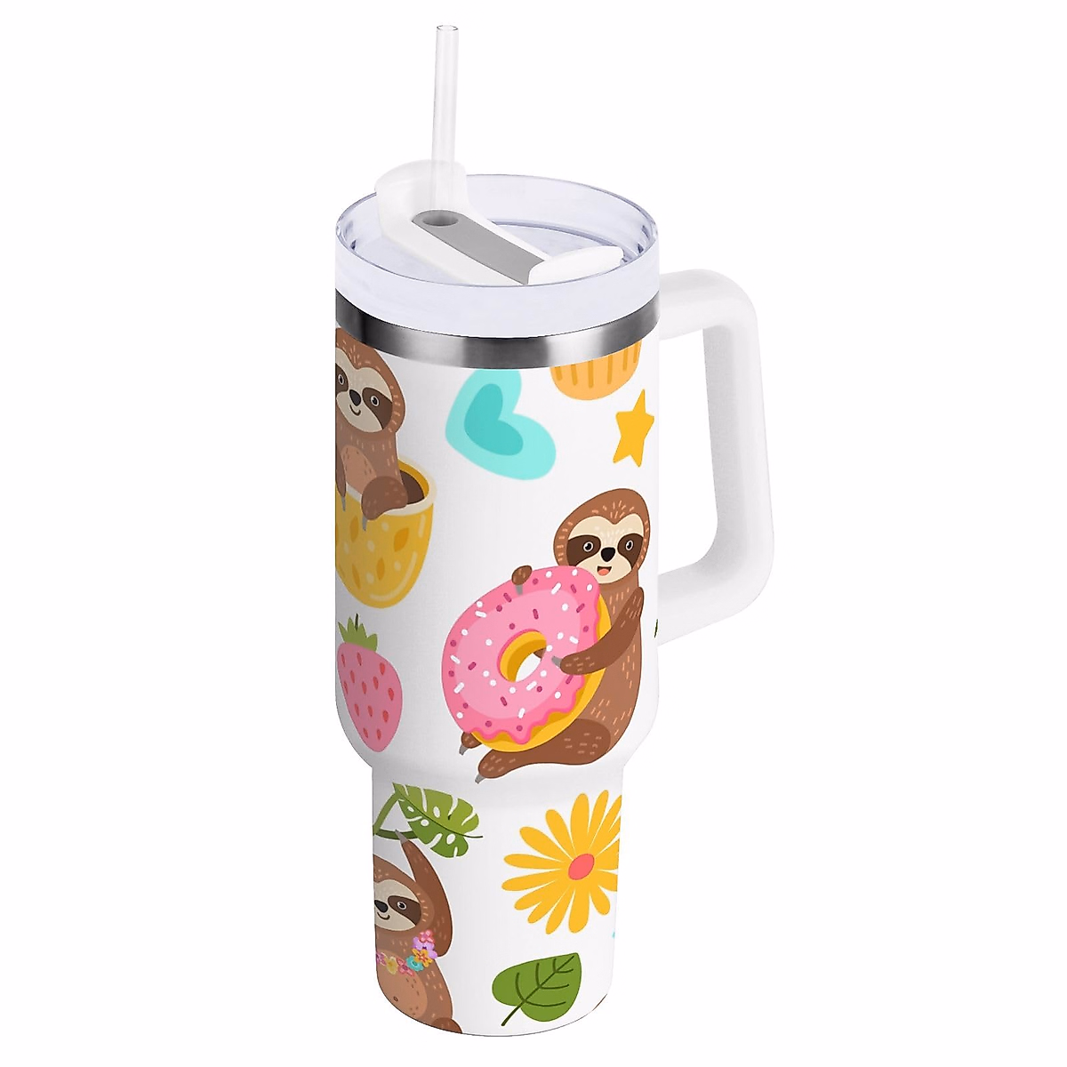 GOODOLD 40 oz Insulated Coffee Tumbler for Travel - Stainless Steel Mug with Handle and Straw Lid for Men and Women, Cute Sloth Leak Proof Travel Coffee Mug