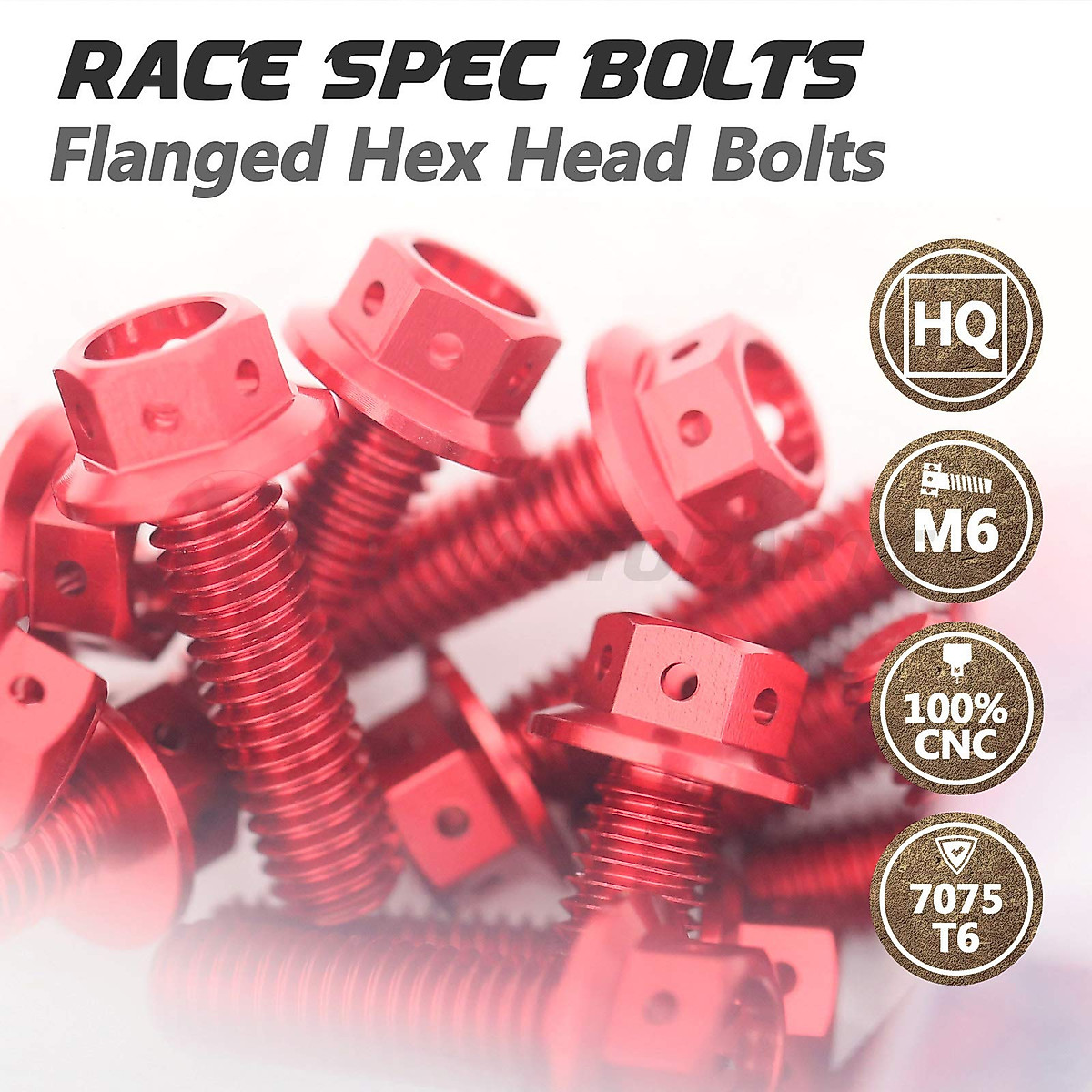 MC MOTOPARTS Pre-drilled CNC Race Spec Bolts M6 x 20mm Flanged HEX Head Screws 10 pcs (Red)