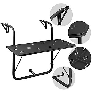 modsden Outdoor Folding Balcony Bar Table for Railing, Adjustable Balcony Railing Table for Baluster Garden Deck,Balcony Table Black