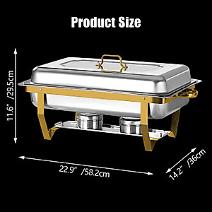 Jwevvie Chafing Dishes for Buffet 4 Pack, 8QT Gold Stainless Steel Half Size Chafing Dish Buffet Set, Chafers and Buffet Warmers Sets for Birthday, Wedding, Rolled-Edge Design