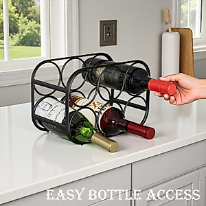 Buruis 6 Bottle Countertop Wine Rack - Wine Holder for Red White Wine Storage - Freestanding Metal Wine Rack - Modern Tabletop Bottle Holder - Black