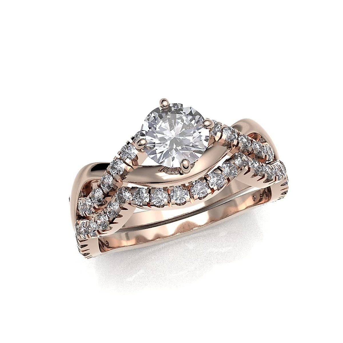 0.70 Carat TCW Round Diamond Infinity Engagement Ring Set 14K Gold Ladies Wedding Band 0.33 Carat Solitaire Diamond Split Shank Pave Set Stackable Ring For Women Color HI / Clarity I1 (rose-gold)