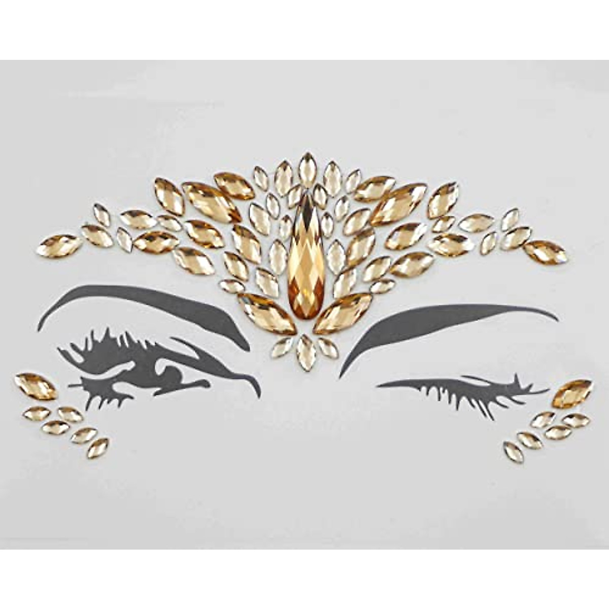 face jewels for makeup Festival Wedding Face Gems Temporary Tattoos mermaid halloween Bindi Fusion Headpiece Body Jewellery bindi face jewel(Topaz gold/SR16)