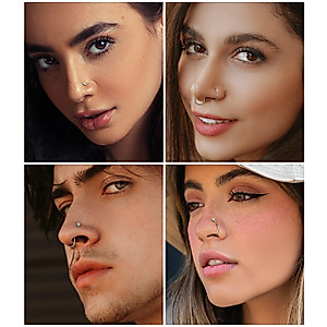 Sllaiss 22G 925 Sterling Silver Nose Rings Studs L Shaped CZ Nose Rings Hoop for Women Men Corkscrew Nose Rings Helix Piercing Jewelry Set Cartilage Earrings Hoop Tragus 8Pcs (3)