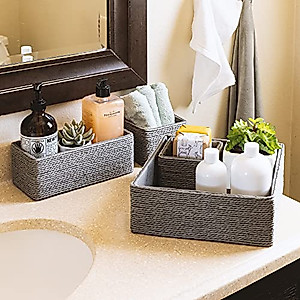Sorbus Storage Baskets 4-Piece Set - Stackable Woven Basket Paper Rope Bin Boxes for Makeup, Office Supplies, Bedroom, Closet (Gray)
