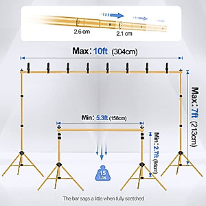 EMART Backdrop Stand 10x7ft(WxH) Photo Studio Adjustable Background Stand Support Kit with 2 Crossbars, 8 Backdrop Clamps, 2 Sandbags and Carrying Bag for Parties Events Decoration -Gold