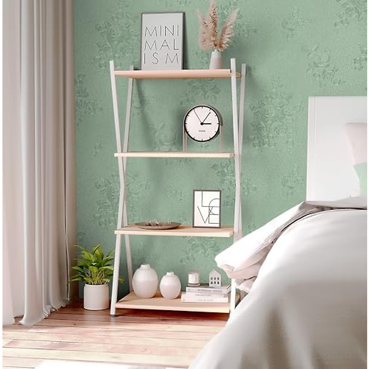 Dimoon Wallpaper 78.7"x17.3" Thicken Embossed Floral Stick and Peel Wallpaper Green Flower Stick Peel Contact Paper Solid Pure Waterproof Green Adhesive Wallpaper Removable Shelf Vinyl Roll