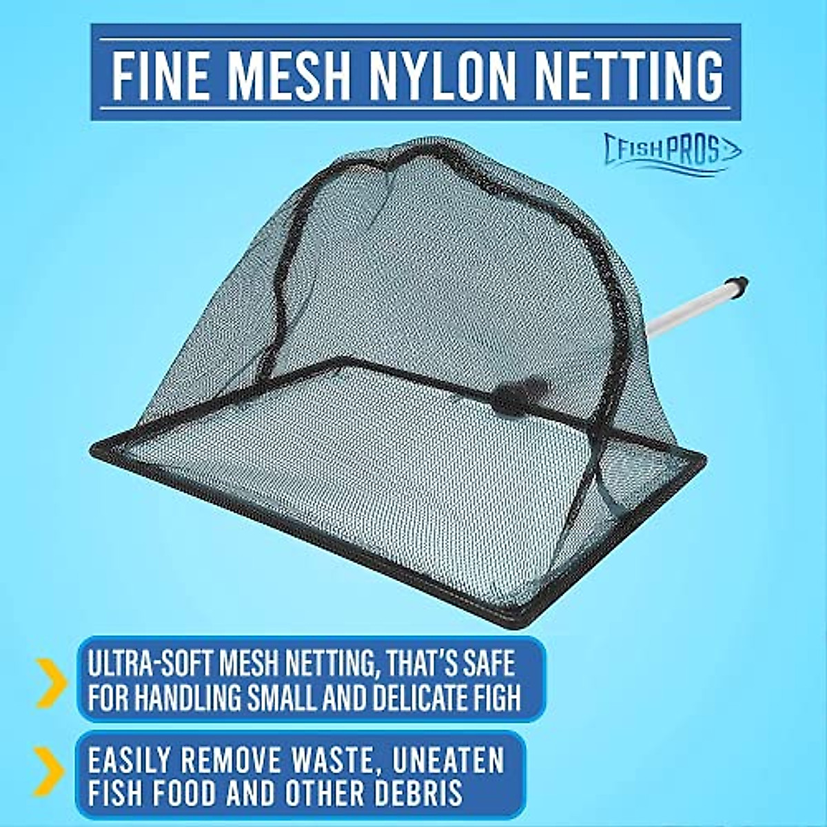 FISH PROS Fine Mesh Fish Tank Net with Long Handle – Aquarium Fish Net with Extendable 24-inch Long Handle – Fish Tank Aquarium Accessories