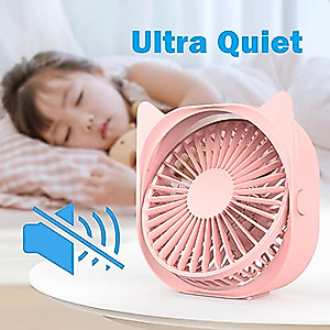 YUNLOVXEE Small Personal USB Desk Fan - 4 Speeds Portable Cute Desktop Table Cooling Mini Fan Powered By USB, Quiet Operation Strong Wind Fan for Room Home Office Outdoor Travel (Pink2)