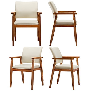thksbought Set of 4 Walnut Dining Chairs, Wood Arm and Legs Chairs,Beige Color Living Room Chairs for Decor Furniture
