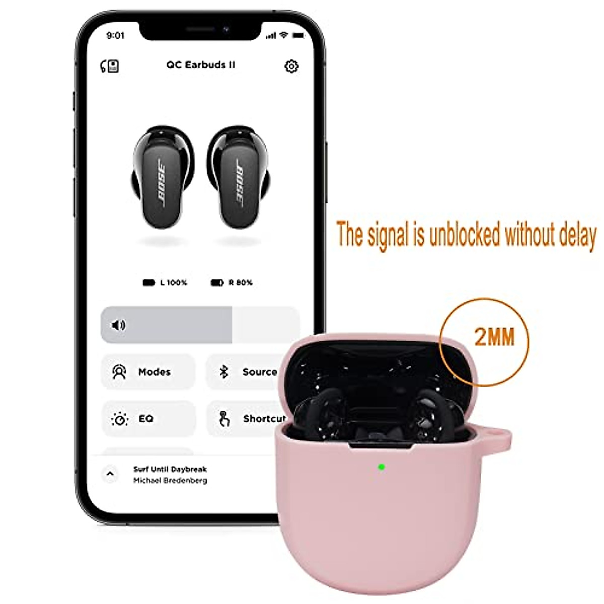 Silicone Case for Bose QuietComfort Earbuds II 2022, Silicone Protective Cover Skin for Quietcomfort Earbuds II with Carabiner（Pink）