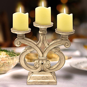 Antique Resin Candle Holder W/3 Arms,Fit 3.1" Candle, 11.8" H Candle Holders ,Ideal for LED & Pillar Candles, Gifts for Wedding,Party, Home, Spa, Reiki, Aromatherapy,Votive Candle Gardens.