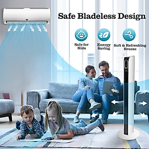 Taylor Swoden 42" Oscillating Fan with Remote, Portable Floor Bladeless Fan, Quiet Cooling, 3 Modes, Speed Seting, 10H Timer, Touch Control for Home Bedroom Living Rooms Office, Black