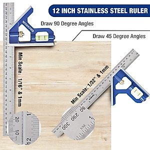 WORKPRO Square and Combination Square Tool Set+WORKPRO 8-Piece Clamp Set for Woodworking