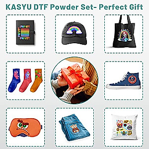 KASYU DTF Powder Film Kit with Sensor Recognition Stickers for DTF&Sublimation Printers,1.1 lbs White Digital Hot Melt Adhesive&10Pcs Direct to Film, Pretreated Iron-on Transfer Paper for All Fabrics