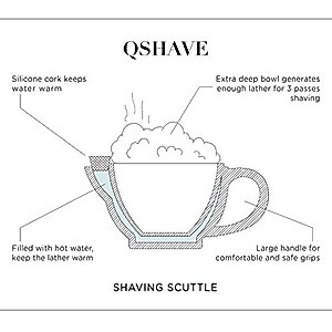 QSHAVE Shaving Scuttle Mug - Keep Lather Always Warm - White Large Deep Size Bowl Handmade Pottery Cup (White)