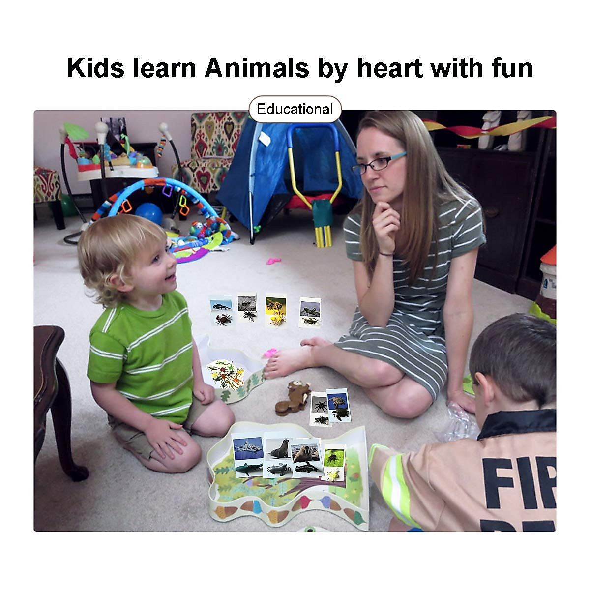 12 pcs Ocean Sea Animal Figures with 12pcs Matching Cards - OOTSR Ocean Creatures with Flash Cards for Education, Insect Themed Party, Playtime and Treasure Hunt