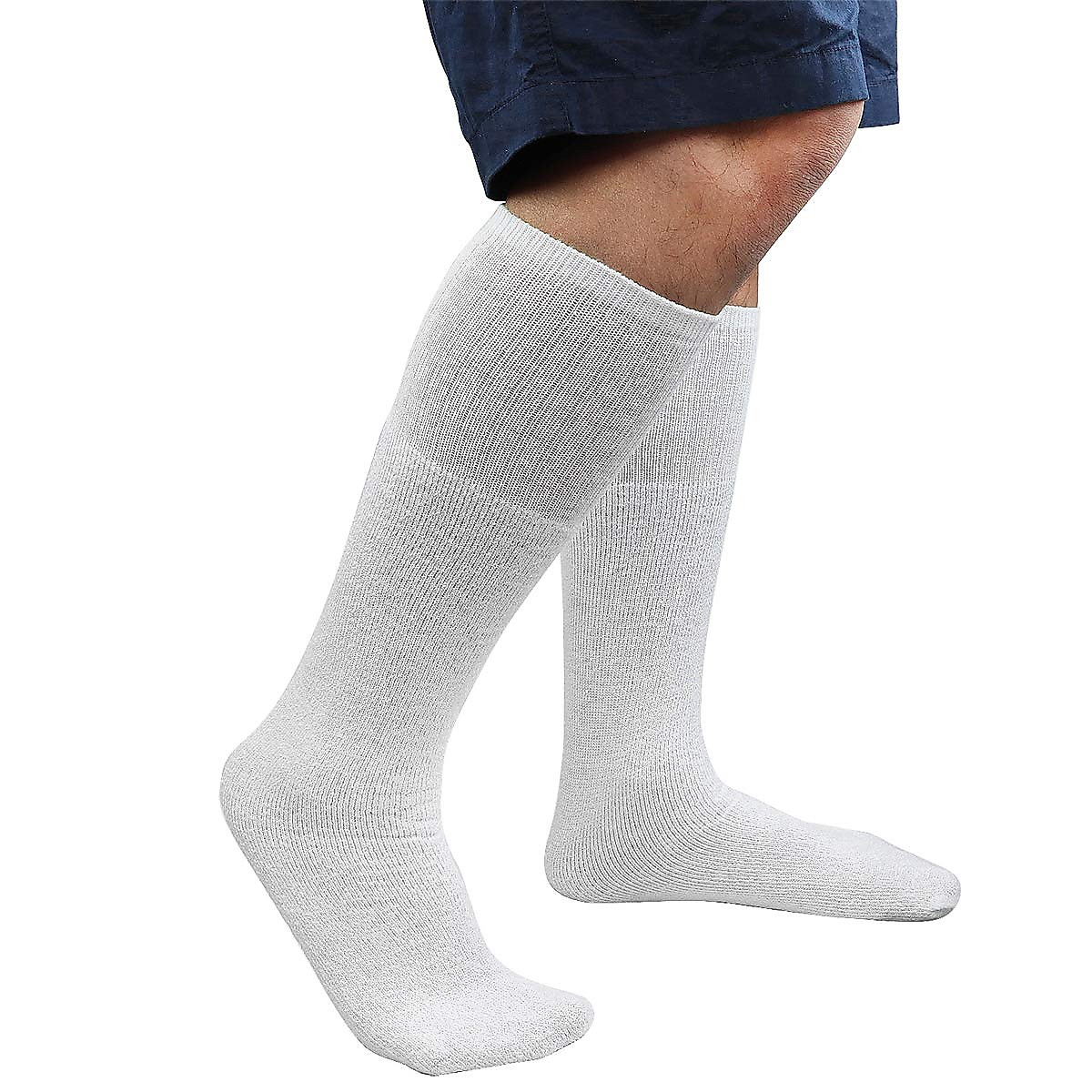 Falari 6 Pairs Men's Athletic Tube Socks Mid-Calf - 25" Length - Size 10-15 White