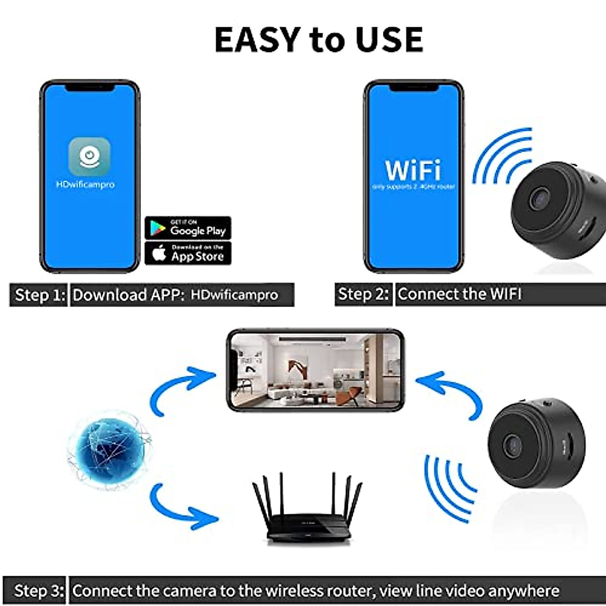 Cilee Mini Camera Wireless Hidden WiFi Cameras HD1080P Home Security Cameras,Covert Baby Nanny Cam with Phone App,Tiny Smart Camera for Indoor Outdoor Video Recorder Motion Activated Night Vision