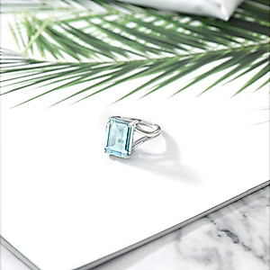 Gem Stone King 925 Sterling Silver Sky Blue Topaz Solitaire Ring For Women (8.70 Cttw, Emerald Cut 14X10MM Gemstone Birthstone, Available In Size 5, 6, 7, 8, 9)