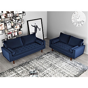 Container Furniture Direct Womble Velvet Upholstered Living Room Diamond Tufted Chesterfield Loveseat With Gleaming Nailhead, Space Blue
