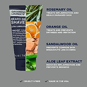 Grooming Lounge Beard Destroyer Shave Cream for Men - Bump, Irritation & Razor Burn Free Shaving Cream Sensitive Skin, Men Beard Care - Soft, Smooth, Easy Glide Low Shaving Foam Lather Formula - 5 Oz
