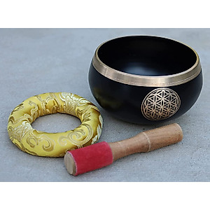 Tibetan Flower Of Life Singing Bowl Mallet Cushion Set ~ For Meditation, Yoga, Spiritual Healing and Mindfulness ~ Extra Large