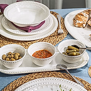 Zak Designs French Country House Melamine Plastic Oval Serving Platter (16 inches, Oyster), Condiment Bowl-Tray 4pc, durable and BPA Free