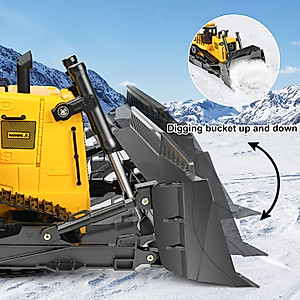 11 Channel Remote Control Bulldozer, 1/16 Scale 2.4Ghz Full Functional Construction Vehicle, Rc Bulldozer Toys with Lights and Sounds for 6 7 8 9 10+ Years Old